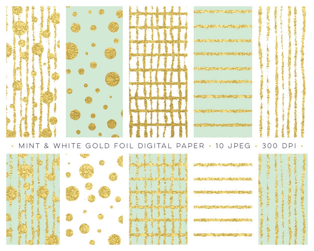 Mint Gold Digital Paper, Gold Foil Digital Paper, Gold Foil Clipart ...