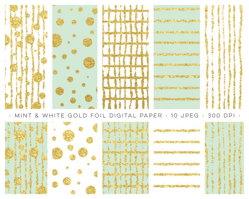 Mint Gold Digital Paper Gold Foil Digital Paper Gold Foil - Etsy