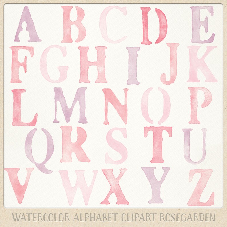 Clipart Alphabet Watercolor (104 Pc) Pink Purple Coral Rose Blush. Hand ...