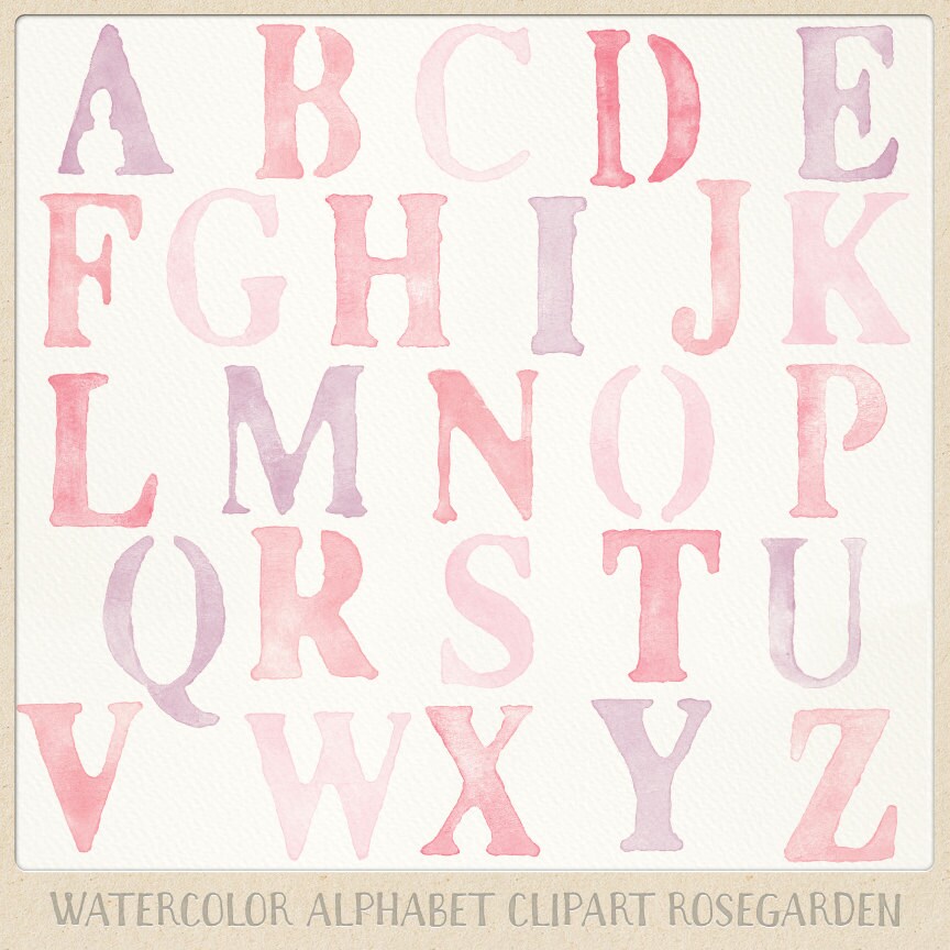 Clipart Alphabet Watercolor (104 Pc) Pink Purple Coral Rose Blush. Hand ...