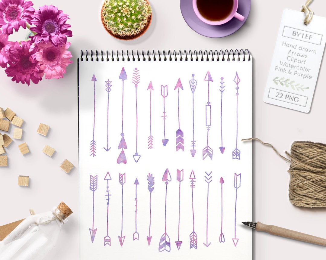 Arrow Clipart, Watercolor Clipart, Boho Clipart, Pink Purple Arrows ...