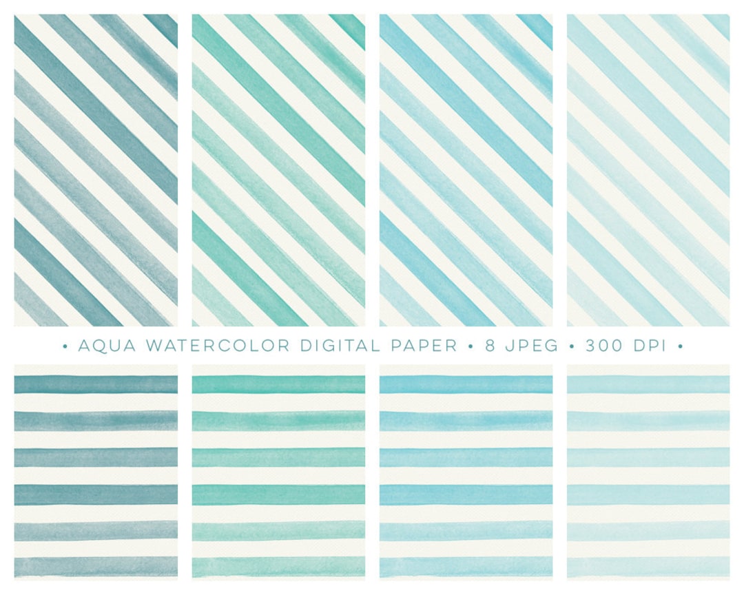 Watercolor Digital Paper, Striped Background, Teal Digital Paper ...