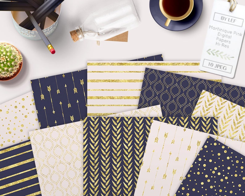 Gold Digital Paper Pink Digital Paper Gold Blue Digital - Etsy