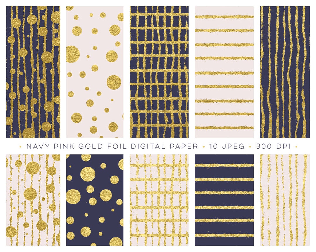 Digital Paper Pack Blue Pink and Gold Foil Textures. Digital ...