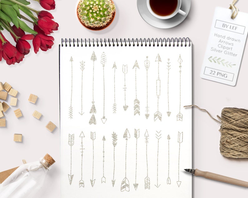 Silver arrow clipart graphics hand drawn | Etsy