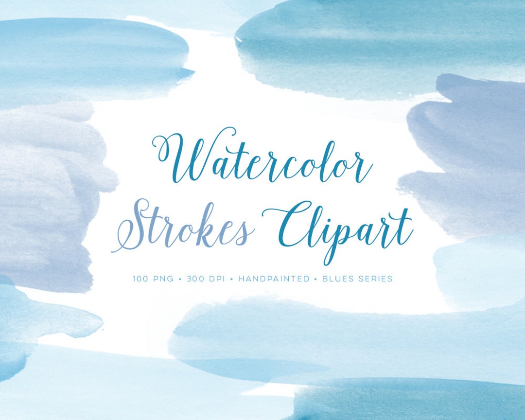 Watercolor Brush Strokes Clipart, Blue Watercolor Clipart, Logo Clipart ...