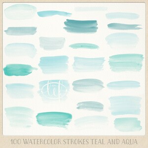 Watercolor Clipart Strokes Banners (100 Pc) Mint Teal Aqua Blue ...