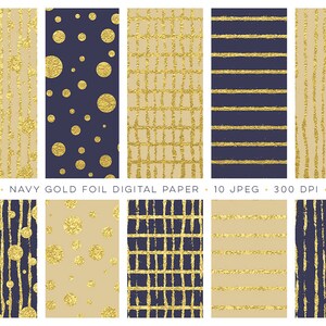 Digital Paper Pack Navy Blue and Gold Foil. Scrapbooking Paper With ...