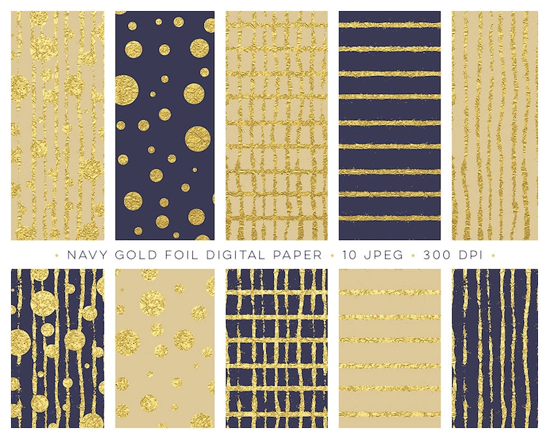 Digital Paper Pack Navy Blue and Gold Foil. Scrapbooking Paper With ...