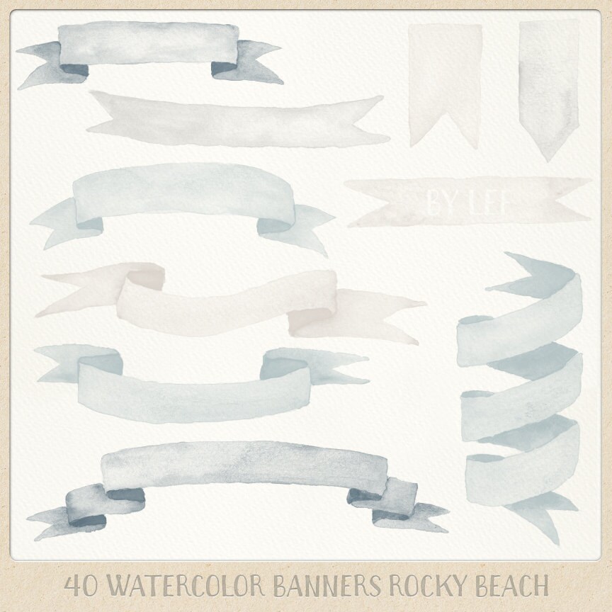 Watercolor Clipart Banner Ribbons 40 Pc Beige and Greyish | Etsy
