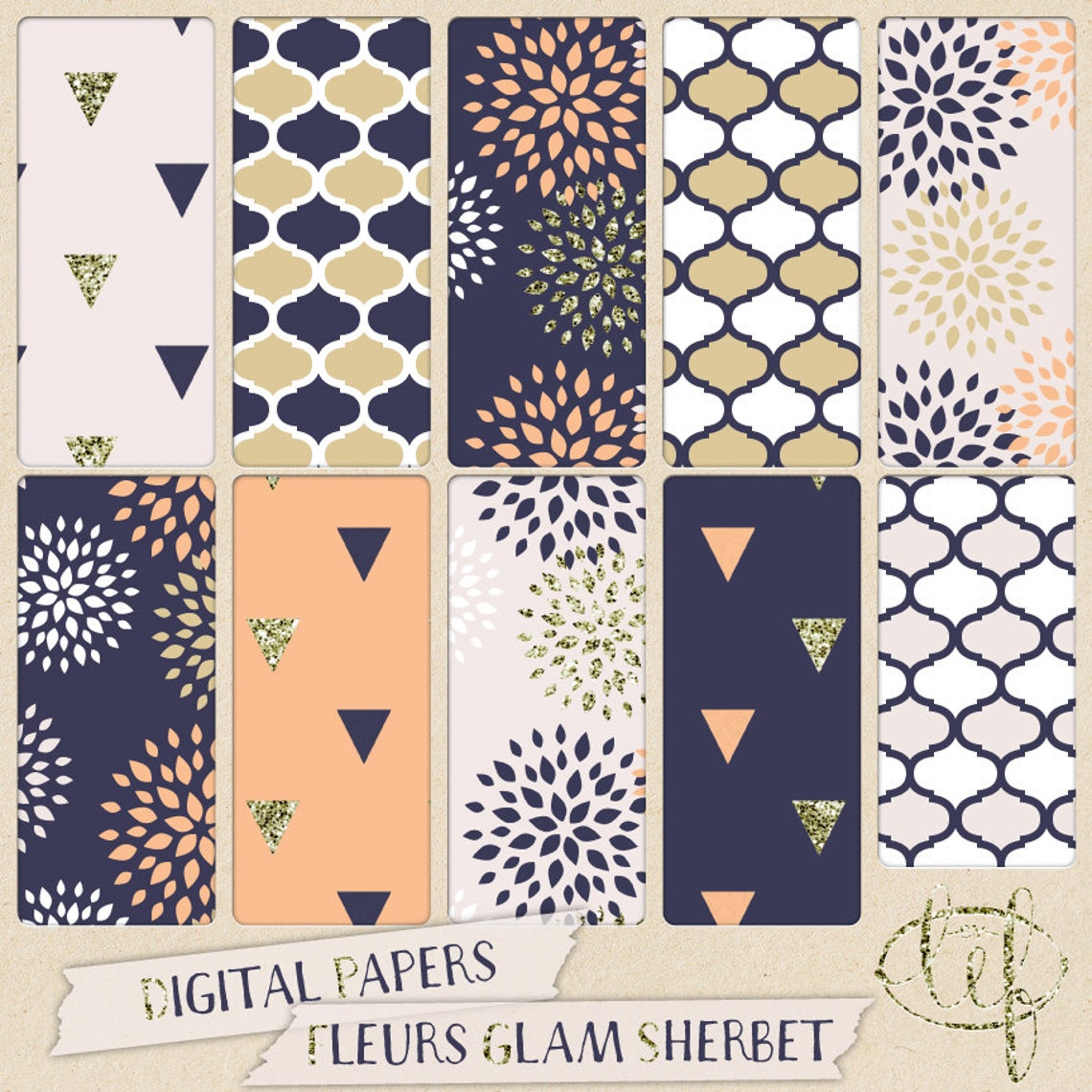 Digital Paper Pack Quatrefoil Digital Paper Triangle Digital | Etsy