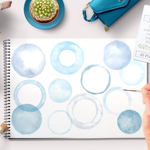 Watercolor Clipart Circles Borders and Frames (48 Pc) Light Blue ...