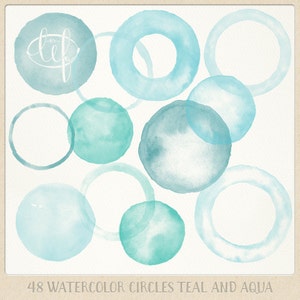 Watercolor Clipart Circles and Frames (48 Pc) Teal Aqua Turquoise Green ...