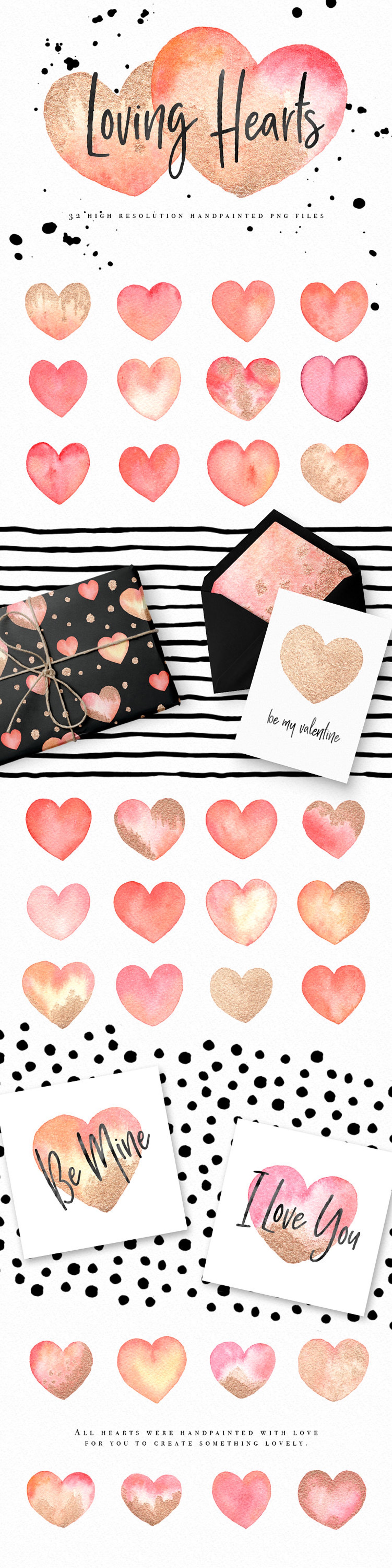 Watercolor Valentine Clipart Hearts Graphics Love Clipart | Etsy