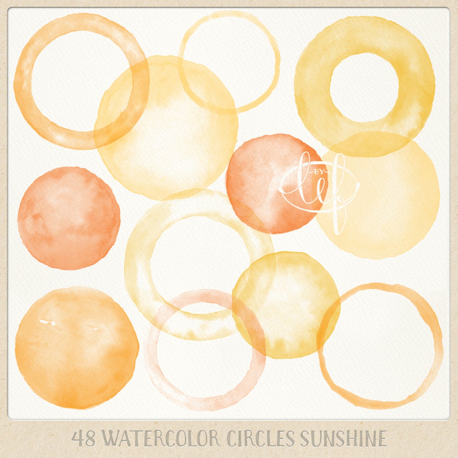 Watercolor Clipart Circles and Frames 48 Pc Orange Yellow - Etsy
