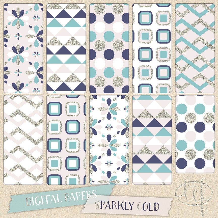Silver Glitter Digital Paper set turquoise navy blue and | Etsy
