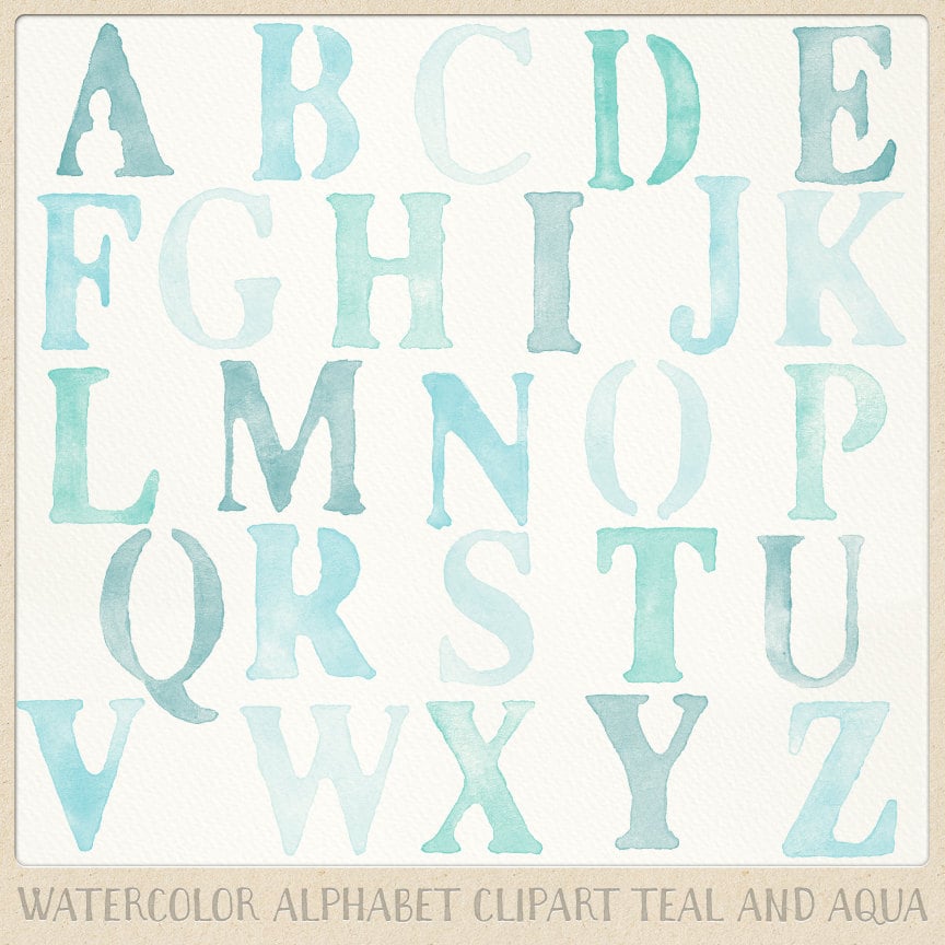 Watercolor Alphabet Clipart 104 Pc Mint Teal Aqua Blue - Etsy Israel