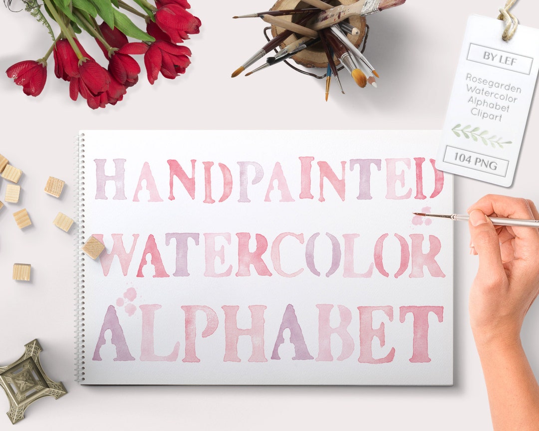 Clipart Alphabet Watercolor (104 Pc) Pink Purple Coral Rose Blush. Hand ...