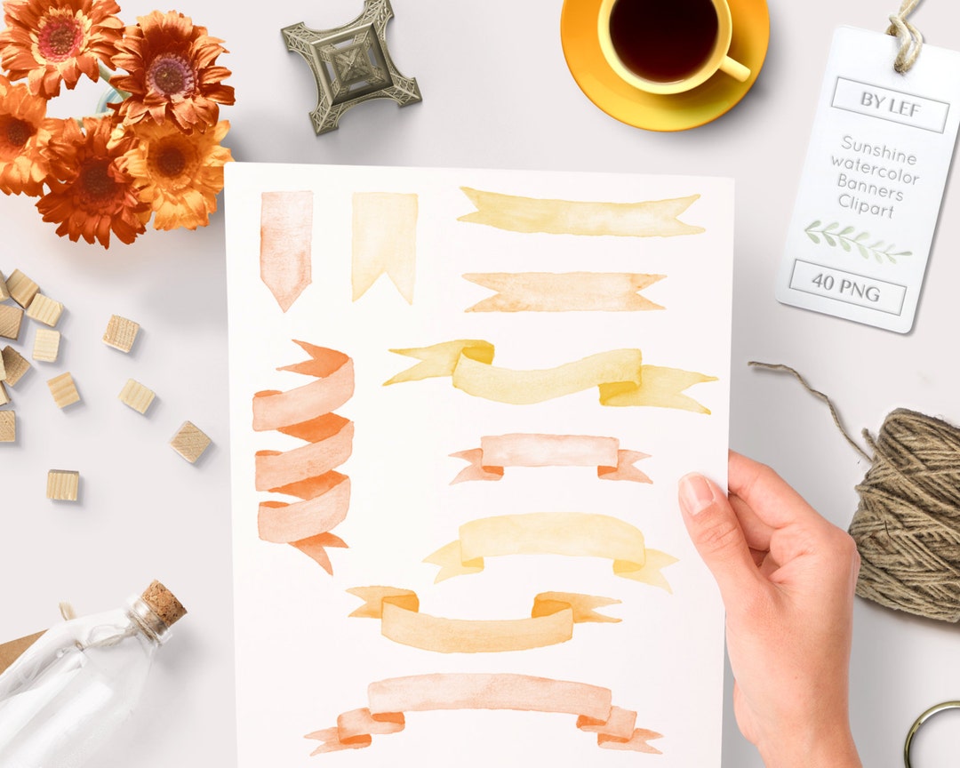 Watercolor Ribbon Clipart, Watercolor Banner Clipart, Banner Graphics ...