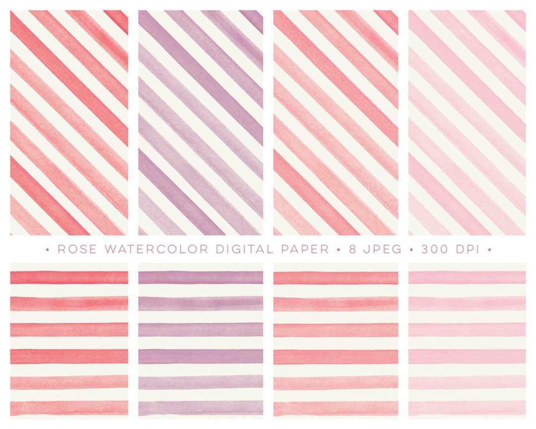 Watercolor Stripes Digital Paper Pack. Horizontal and Diagonal ...