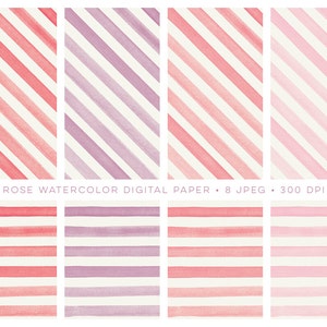 Watercolor Stripes Digital Paper Pack. Horizontal and Diagonal ...