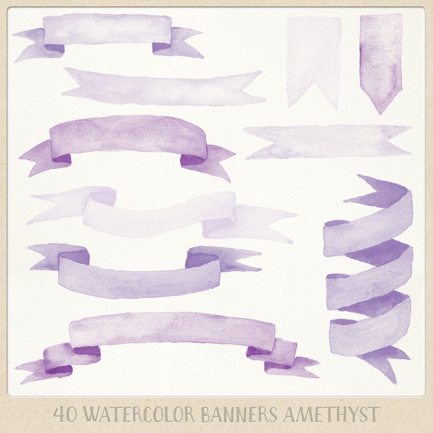 Watercolor Ribbons Clipart, Watercolor Clipart, Purple Watercolor ...