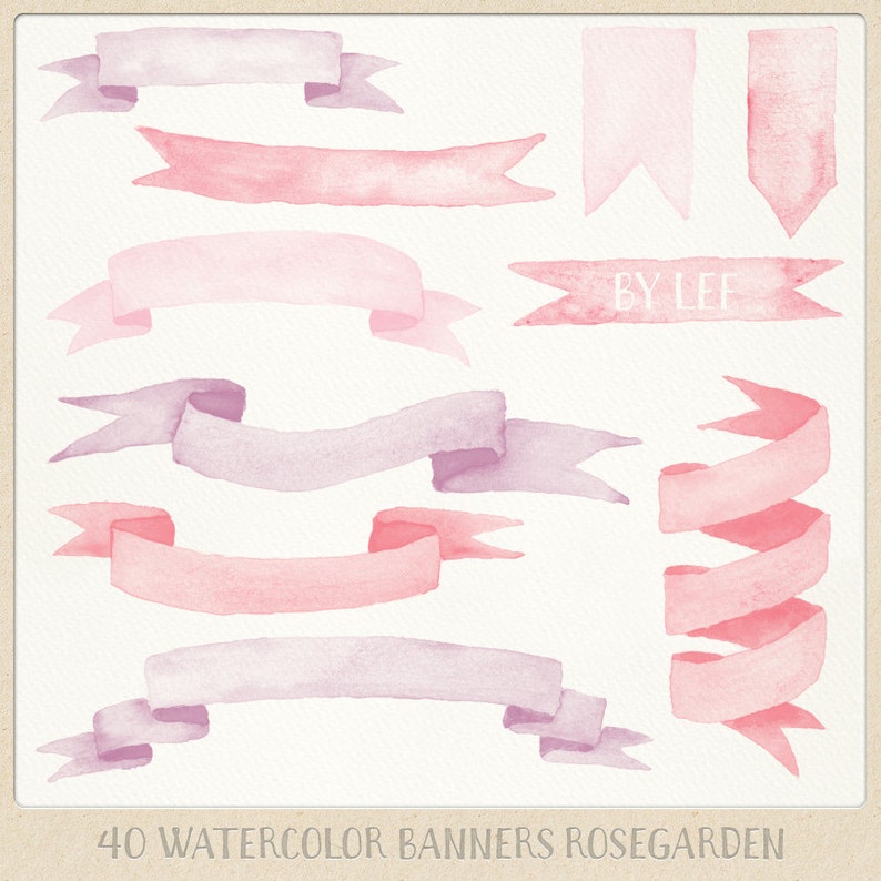 Watercolor Banner Clipart Watercolor Ribbon Clipart Pink - Etsy