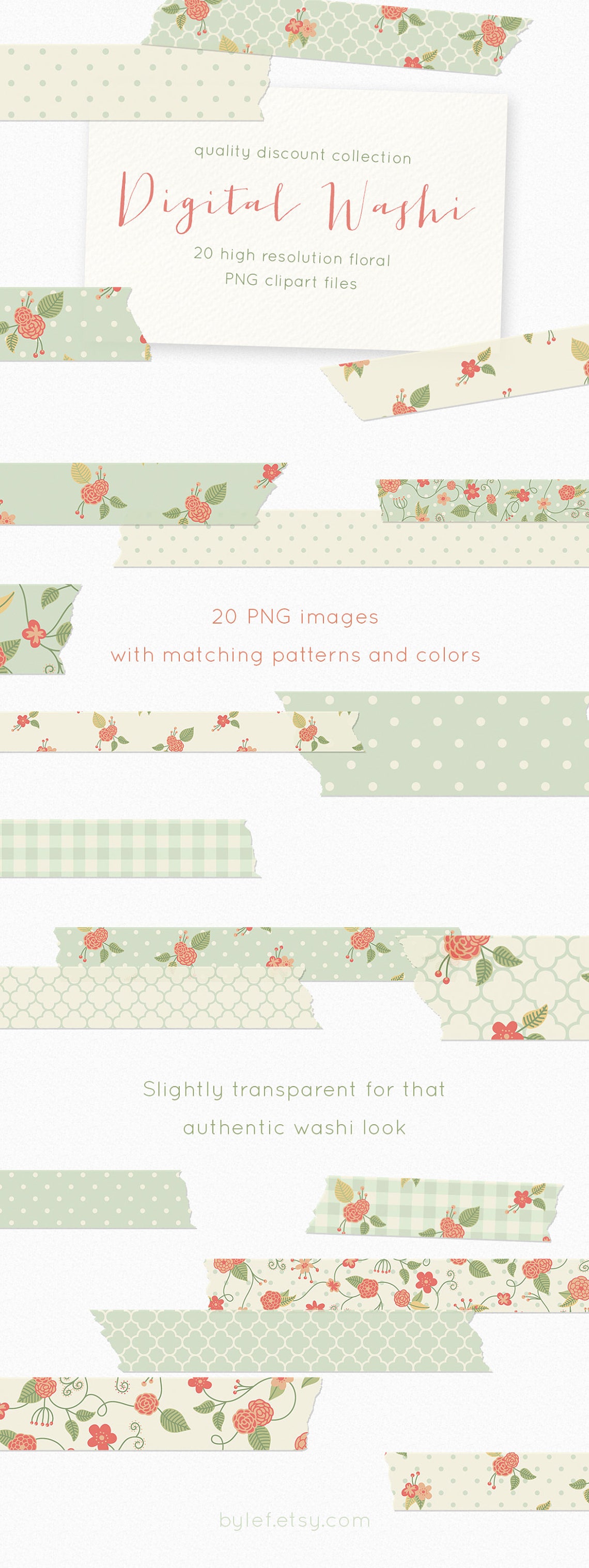 Floral Washi Clipart Washi Tape Clipart Floral Clip Art - Etsy