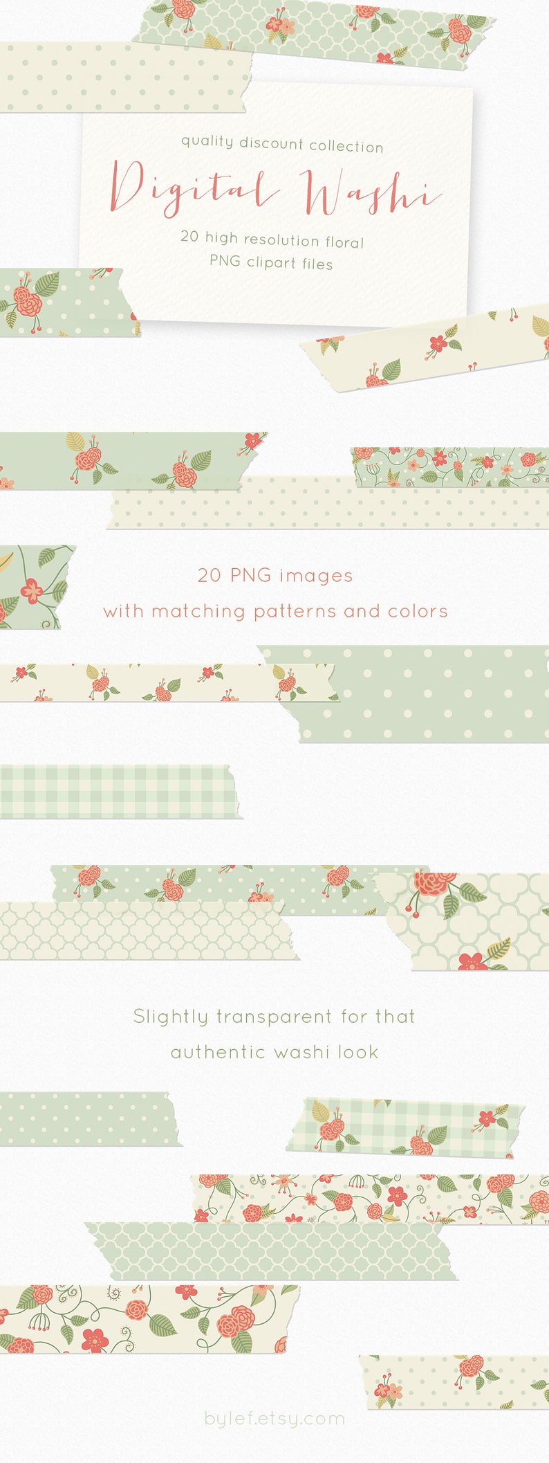Floral Washi Clipart Washi Tape Clipart Floral Clip Art - Etsy
