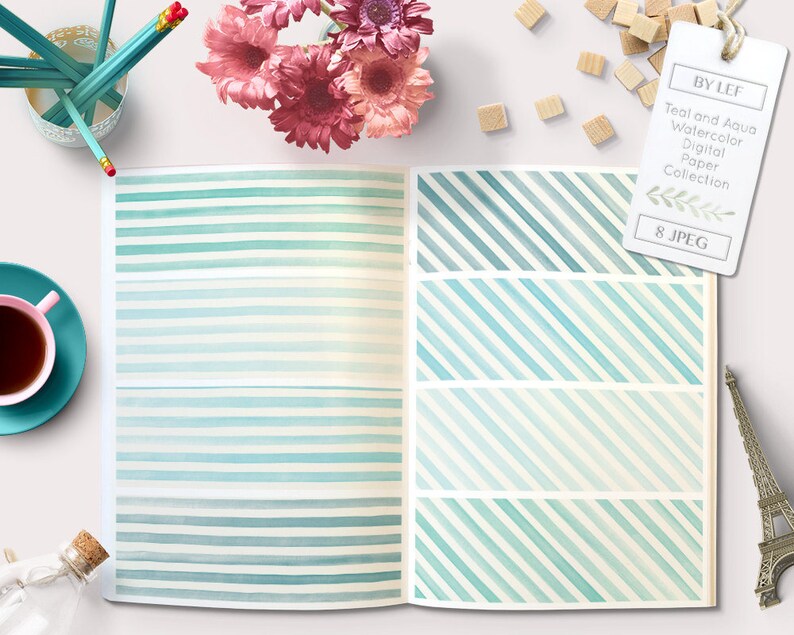 Teal Digital Paper watercolor digital paper watercolor | Etsy