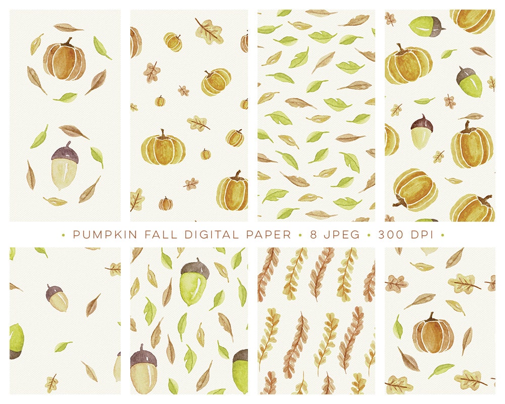 Fall Digital Paper Pack Watercolor. Scrapbooking Watercolour Autumn ...