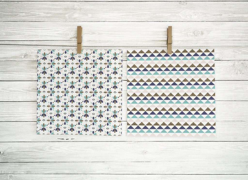 Gold Glitter Digital Paper set turquoise navy gold and soft | Etsy