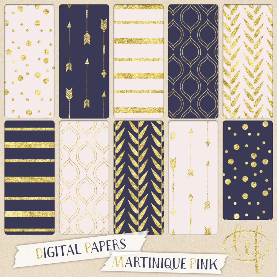 Gold Digital Paper Pink Digital Paper Gold Blue Digital - Etsy