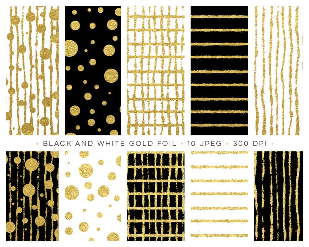 Foil Digital Paper, Black White Paper, Gold Digital Paper, Dots Digital ...