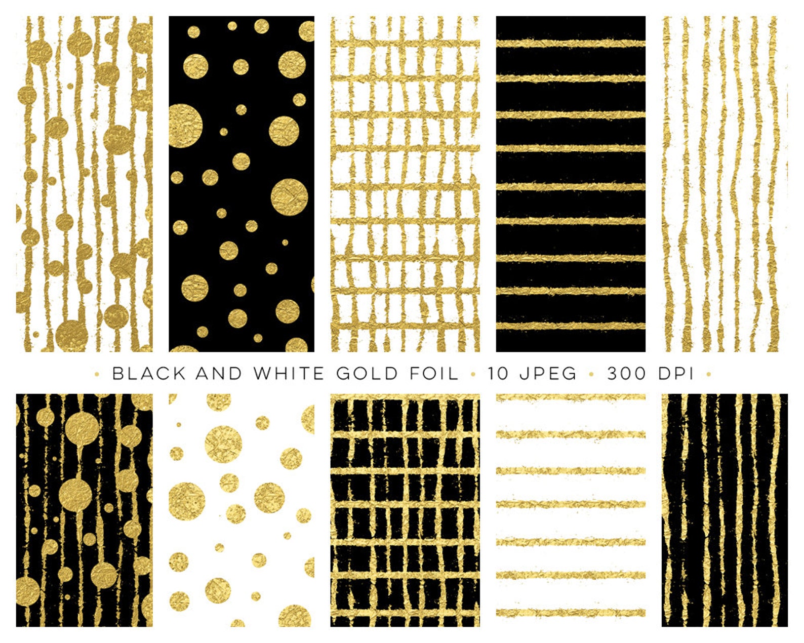 Foil Digital Paper Black White Paper Gold Digital Paper | Etsy