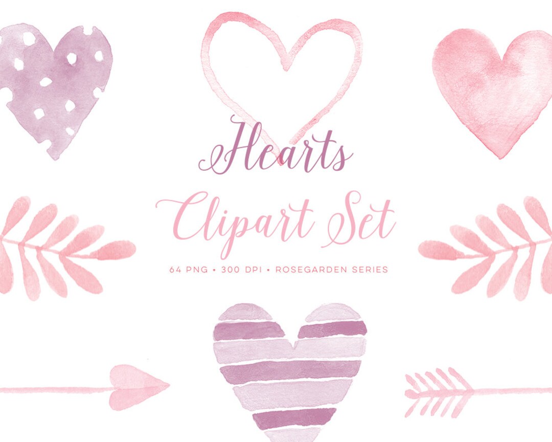 Watercolor Hearts, Clipart Hearts, Valentine Clipart, Love Clipart ...