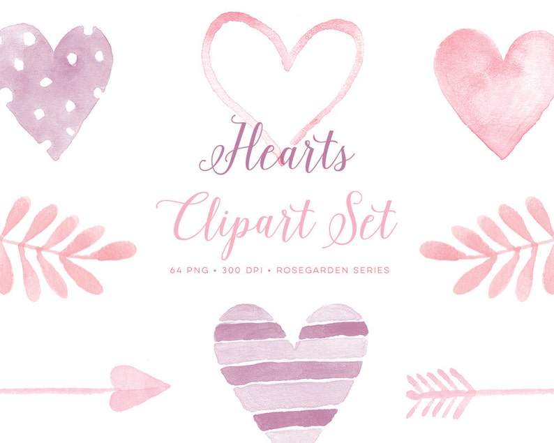 Valentine Watercolor Hearts Clipart. Love Clip Art. Hand | Etsy