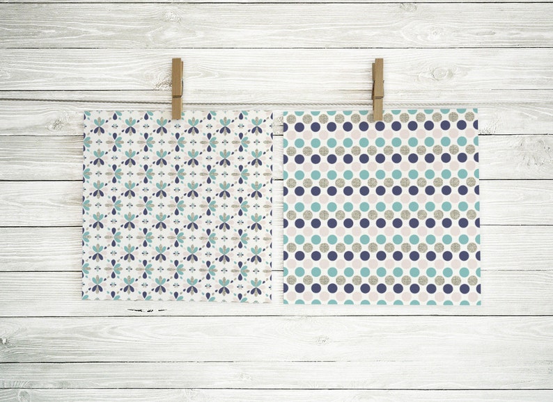 Silver Glitter Digital Paper Set Turquoise Navy Blue and - Etsy