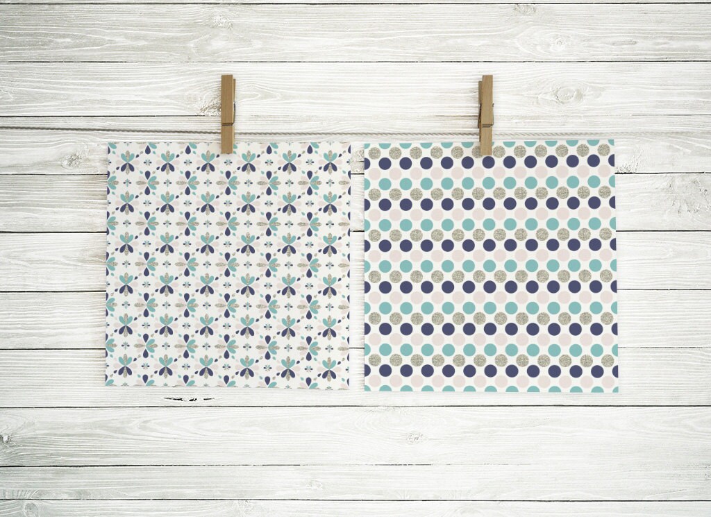 Silver Glitter Digital Paper set turquoise navy blue and | Etsy