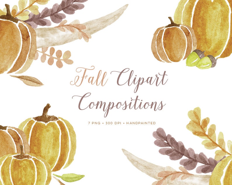 Fall Clipart Autumn Clipart Pumpkin Clip Art Watercolor - Etsy