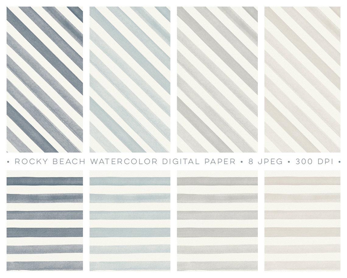 Digital Scrapbooking Paper Pack Watercolor Neutrals Stripes. Grey ...