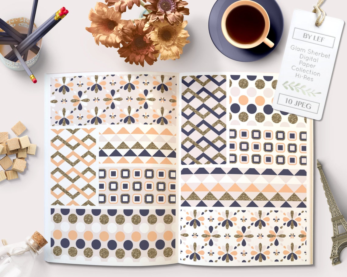 Coral Digital Paper, Navy Digital Paper, Glitter Clipart, Triangle ...