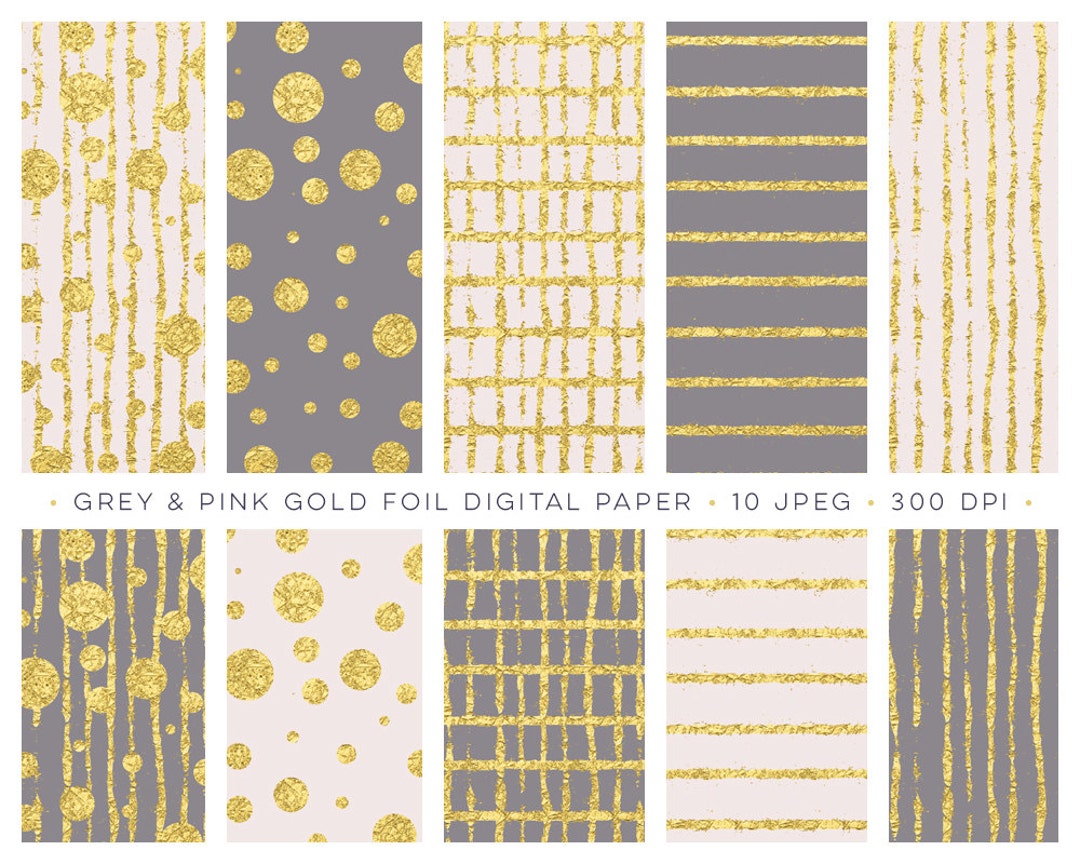 Gold and Grey Digital Paper Pack. Pink, Gray, Gold Graphics for Instant ...