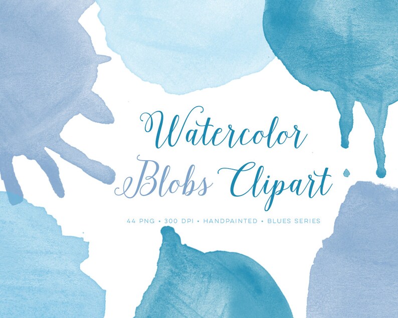 Blue watercolor clipart watercolor blob clipart round | Etsy