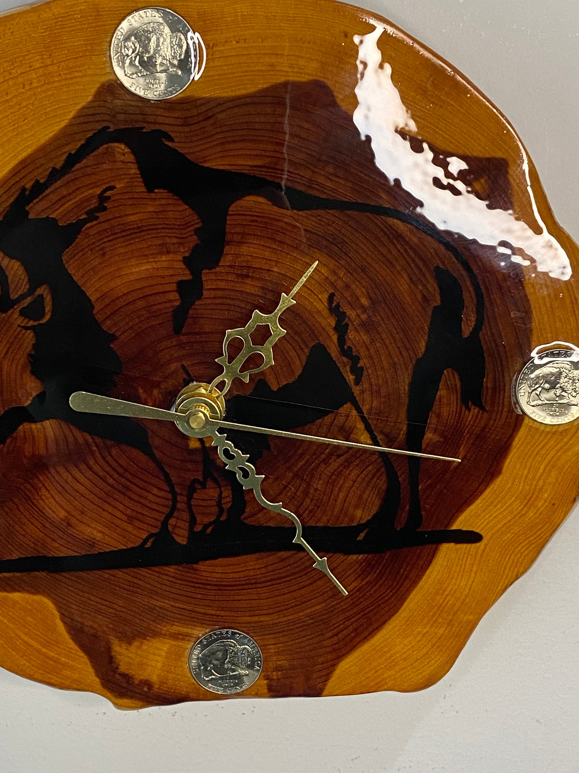 Red Cedar Buffalo Clock. One of a Kind. Buffalo Engraved in Wood. Epoxy ...