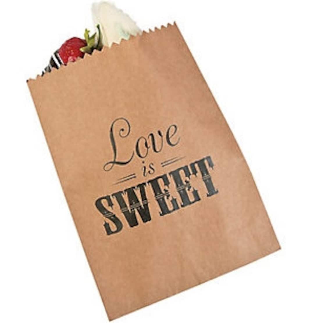 Love is Sweet Treat Bag, Paper Bag, Wedding Candy Bar, Valentine Treat ...