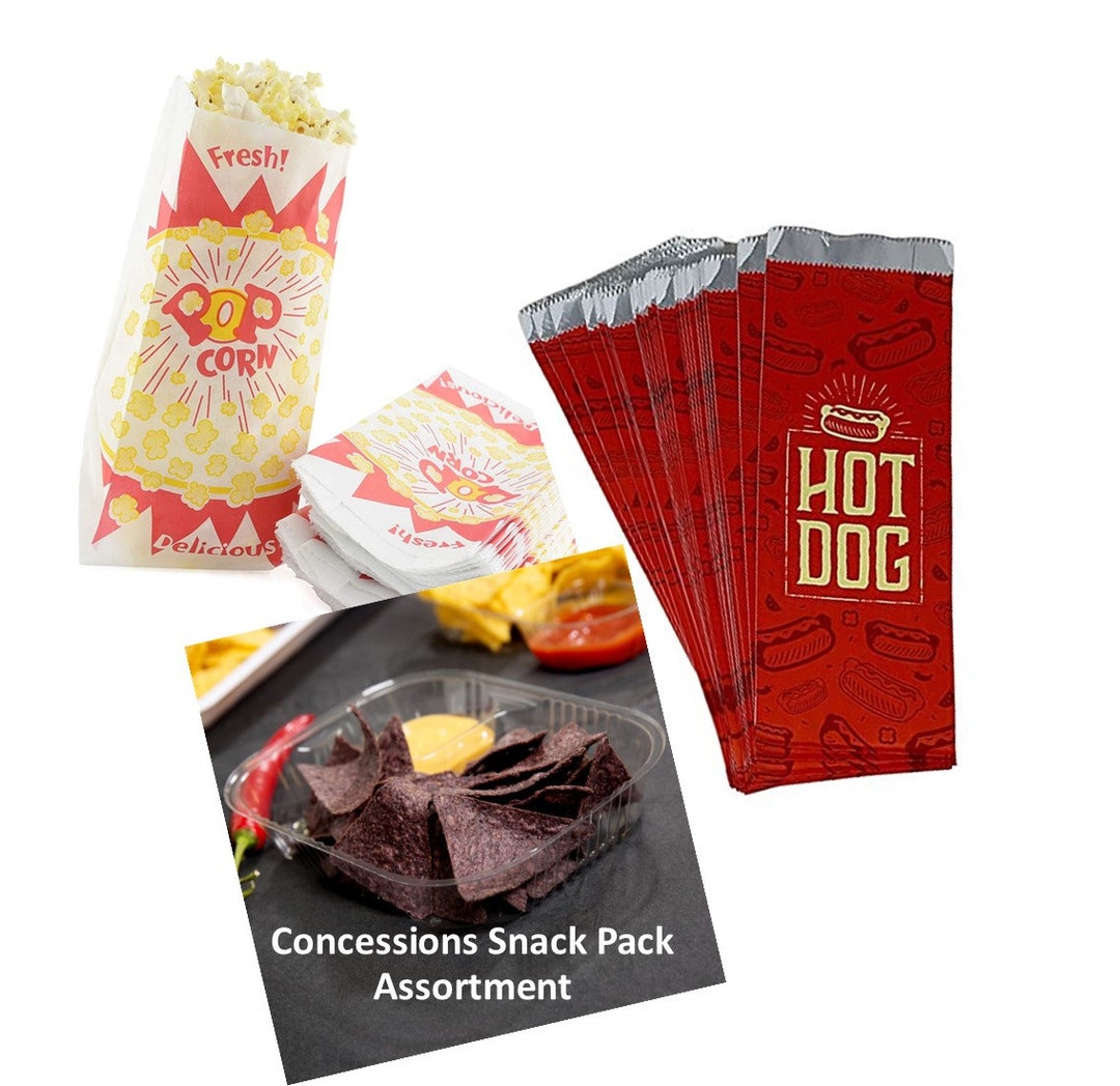 Concession Supplies - 25 Each of Hot Dog Bag, Nacho Tray and Popcorn ...