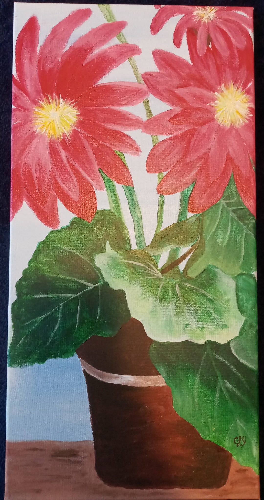 Potted Red Gerbera Daisy on Canvas Painting in Acylic - Etsy
