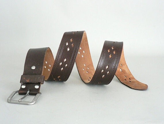 Brown tooled cutout leather western belt up to 39 inc… - Gem
