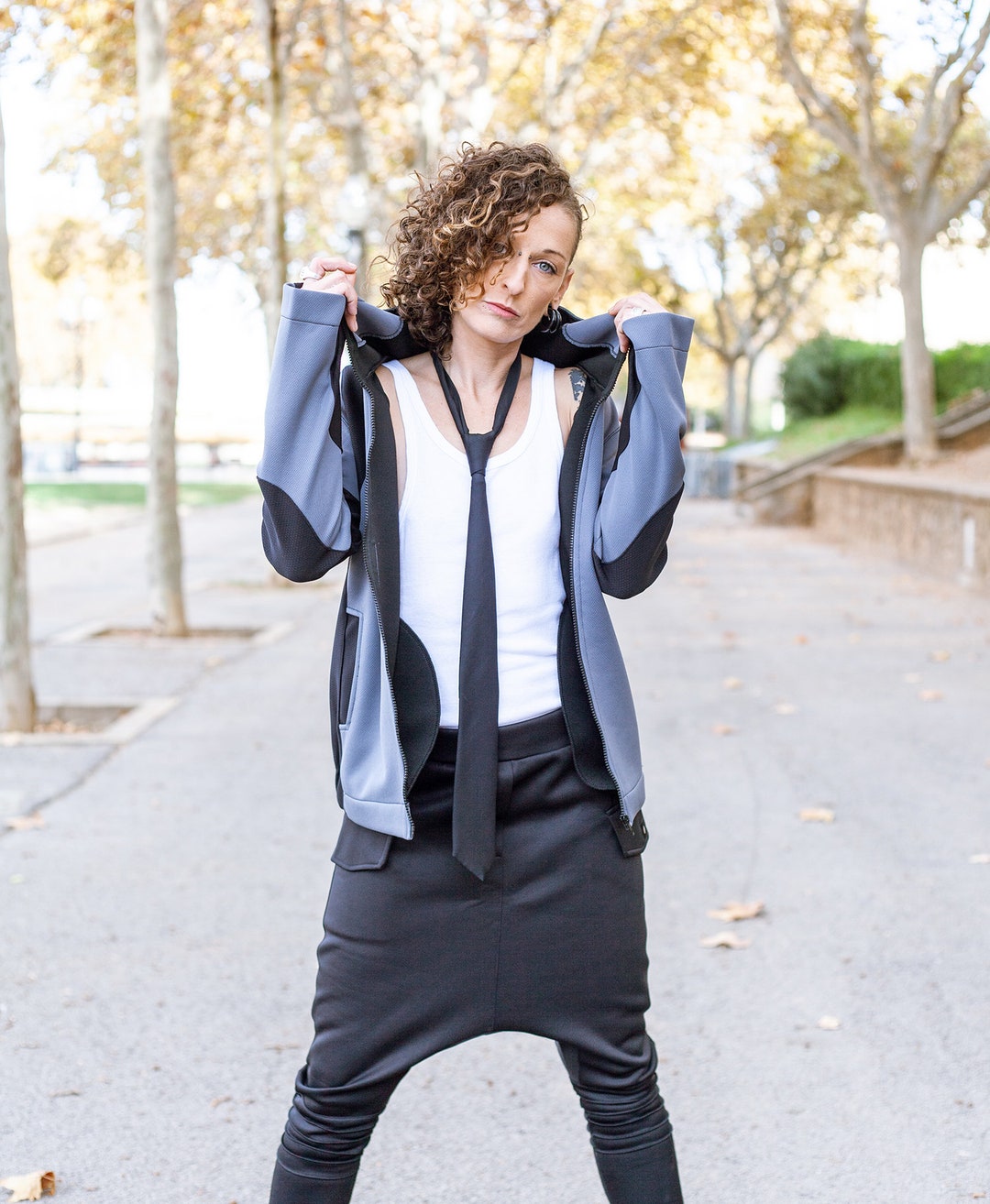 NEOPRENE HOODED Jacket/zippered Neoprene Sweatshirt With Pockets/gray ...